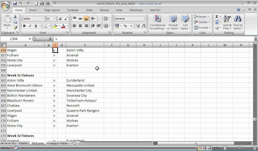 Excel Fixture List And League Table Creator Excel Fixture List And League Table Creator