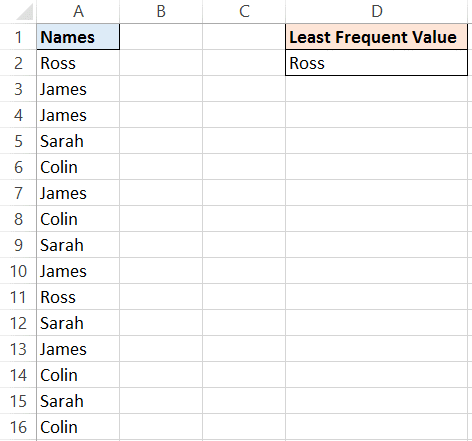 Excel Formula for the Least Frequent Value | Computergaga